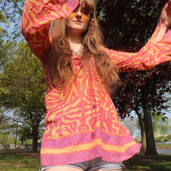 hali bob | Tops | Y2k Groovy Zebra Stripe Swim Suit Cover Up Blouse ...